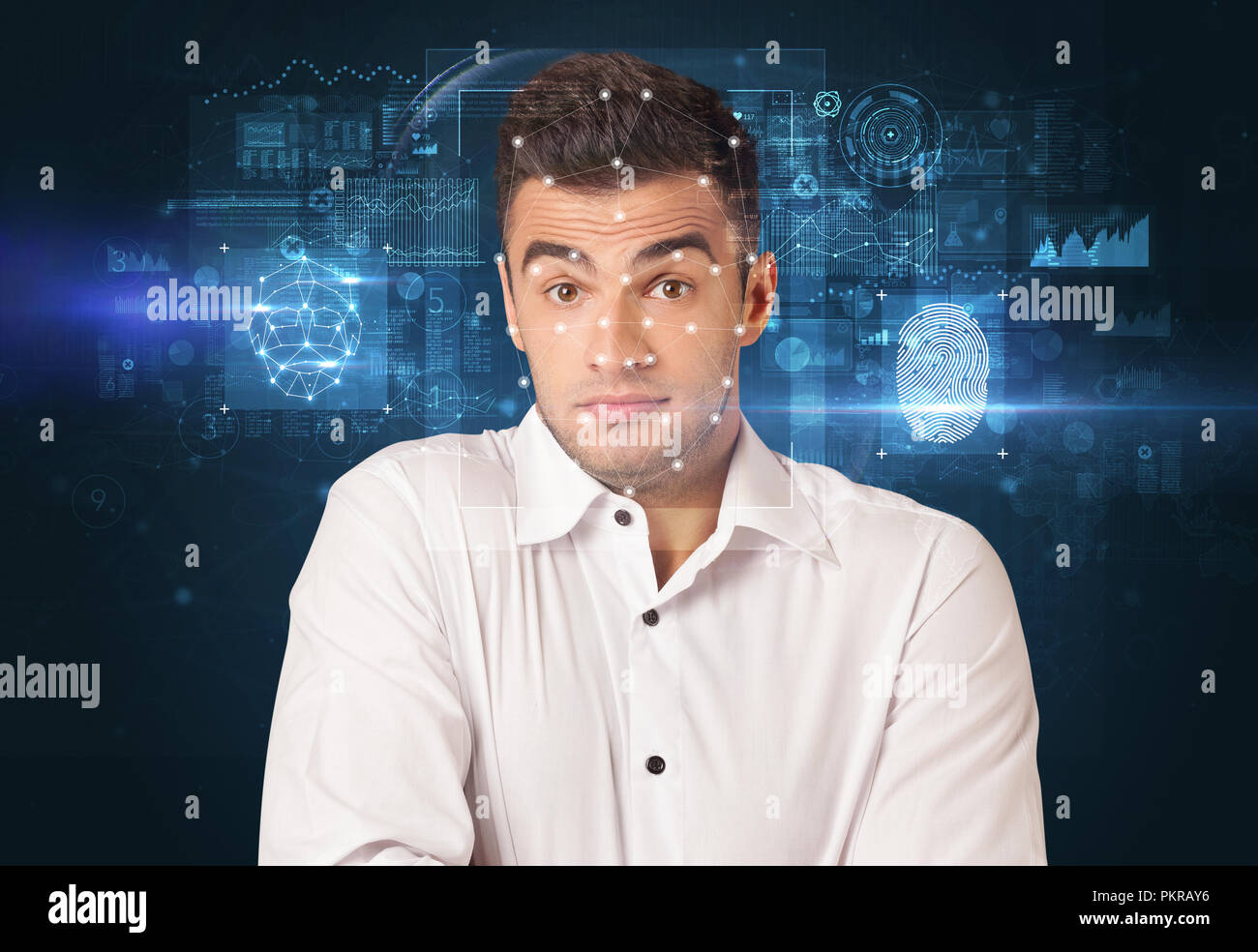 Biometric verification - face and fingerprint detection concept Stock ...
