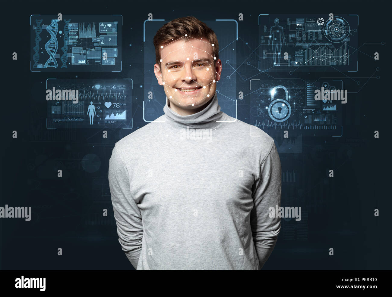 Biometric verification - young man face recognition Stock Photo - Alamy