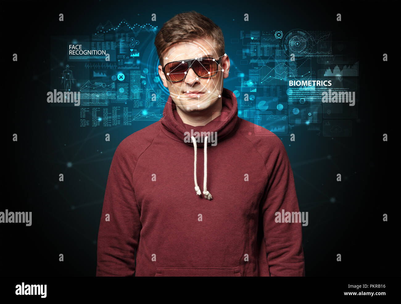Biometric verification - young man face recognition concept Stock Photo ...