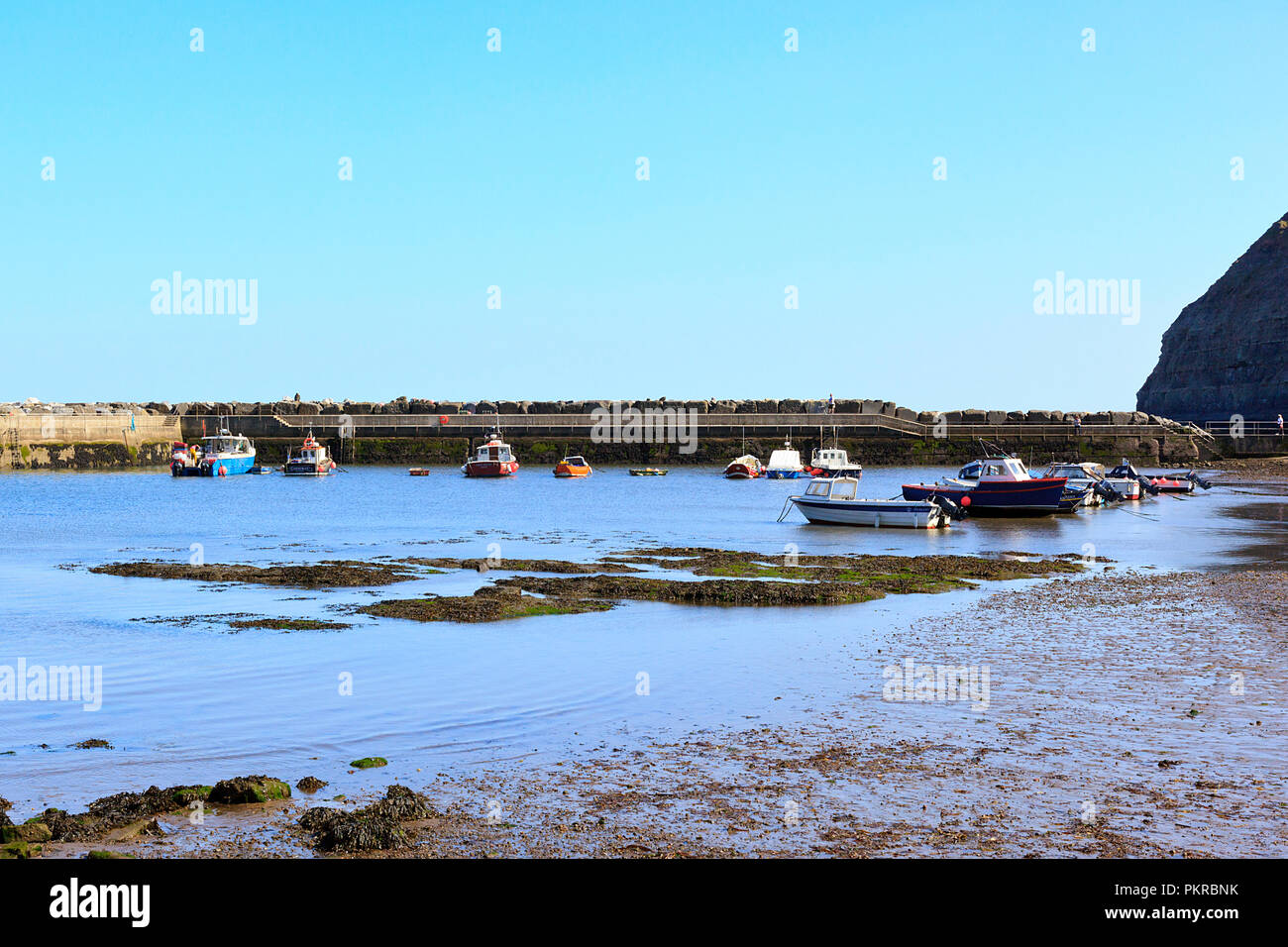 Staithes Harbour at Low Tide North Yorkshire Stock Photo - Alamy