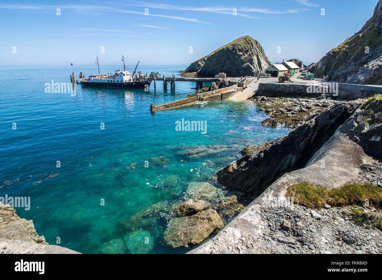 Passengers disembark onto Lundy from MS Oldenburg, the island's own ...
