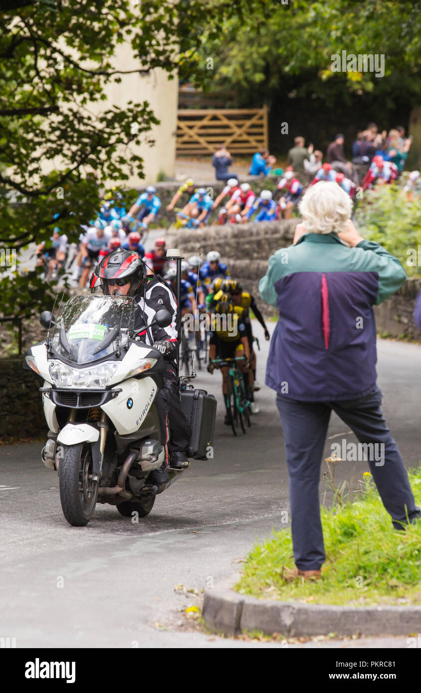 The tour of Britain bike race passing through Clappersgate, Ambleside ...