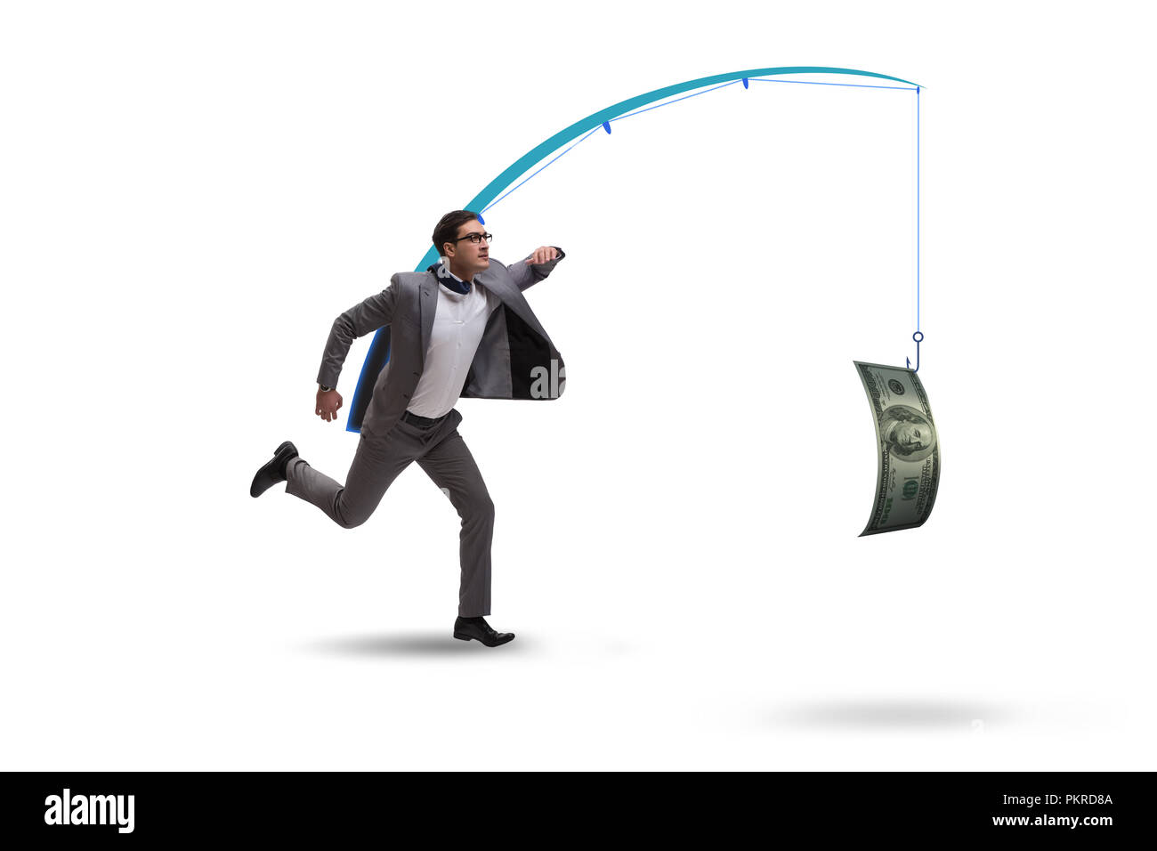 Businessman chasing money on fishing rod Stock Photo - Alamy