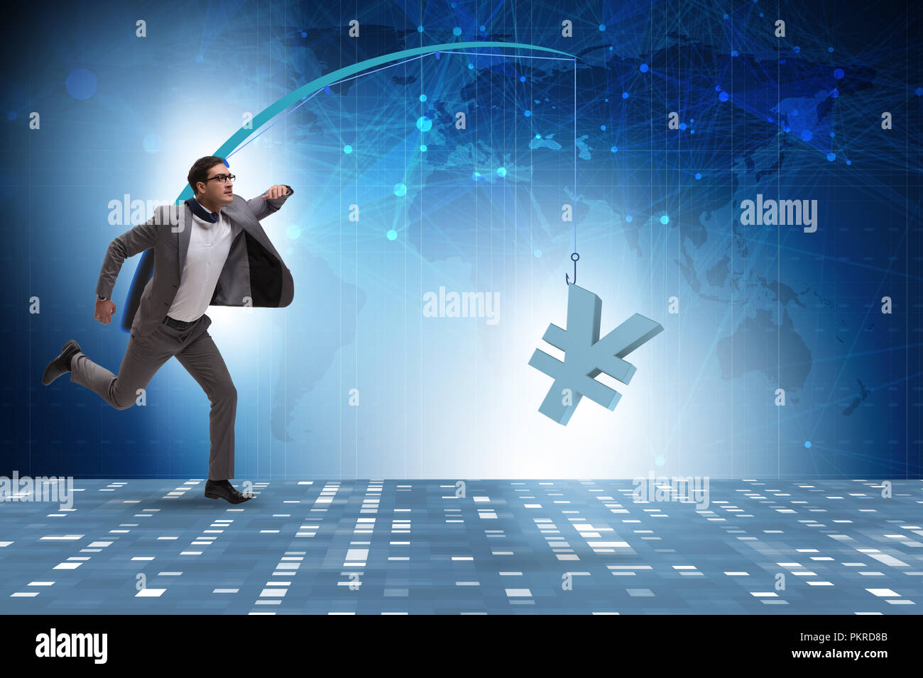 Businessman chasing money on fishing rod Stock Photo - Alamy