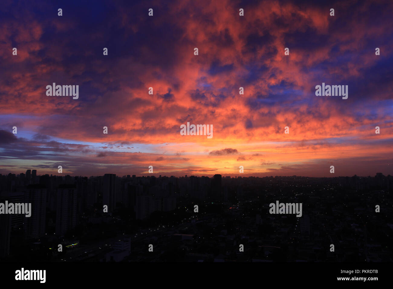 Clouds in sunset with fire color. Dramatic sunset like fire in the sky ...