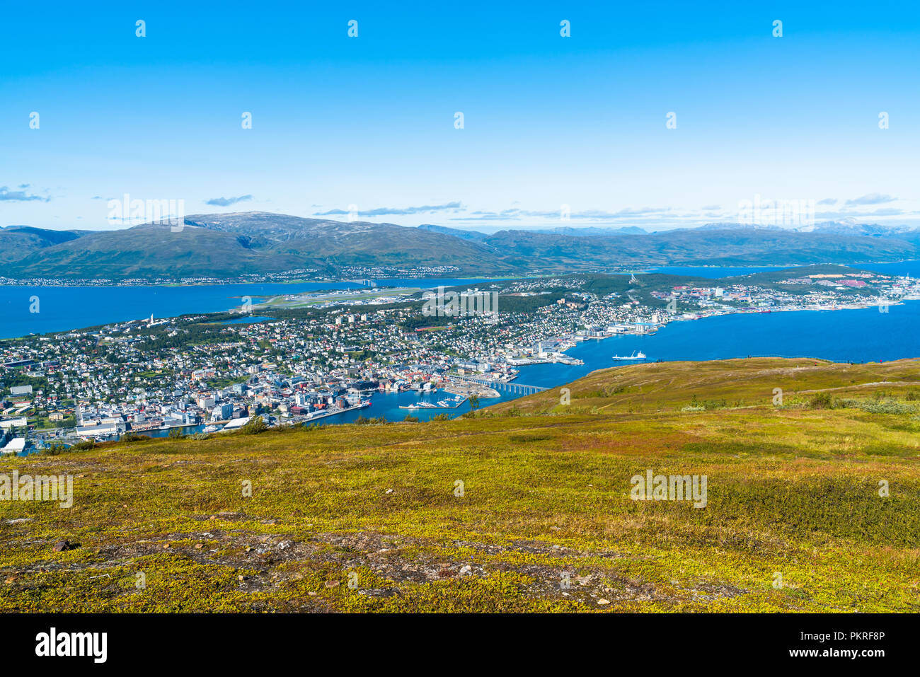 Aerial view of Tromso and Tromsoysundet strait in Norway Stock Photo ...