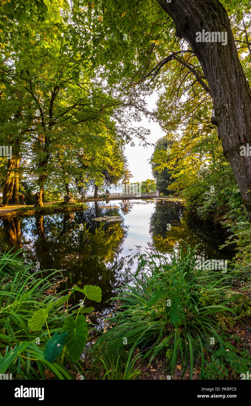 Italy Piedmont Busca Castello del Roccolo and park - The lake Stock ...