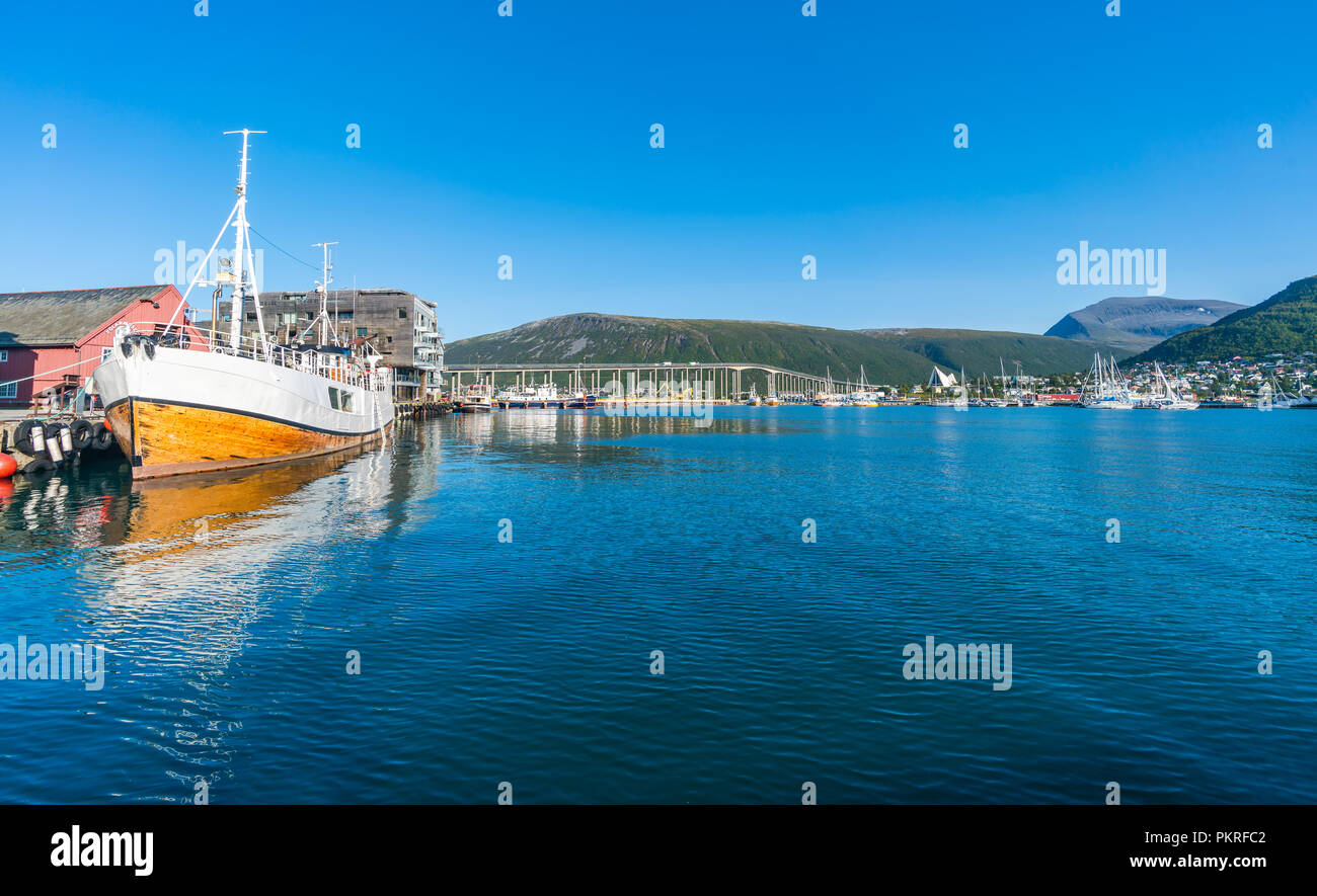 TROMSO, NORWAY - AUGUST 28, 2018: Port of Tromso has total quay length ...
