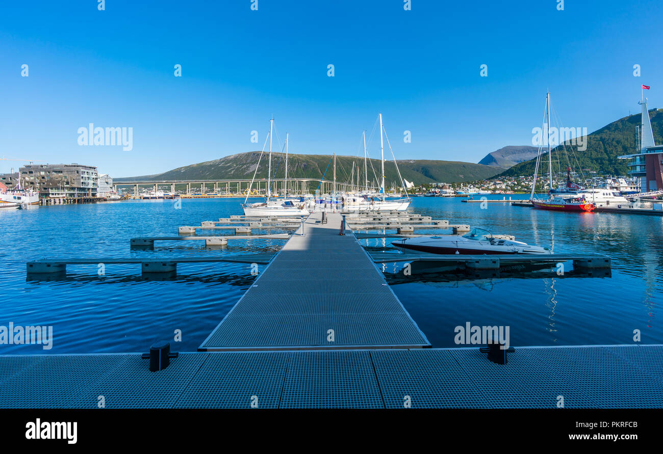 TROMSO, NORWAY - AUGUST 28, 2018: Port of Tromso has total quay length ...