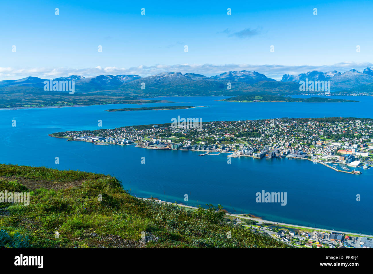 Aerial view of Tromso and Tromsoysundet strait in Norway Stock Photo ...