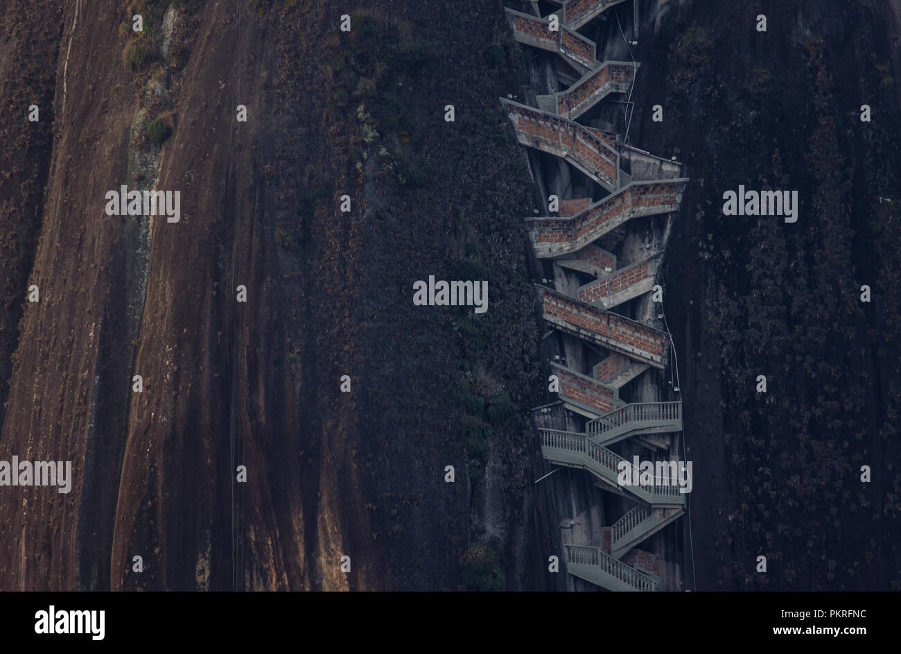 Detail of the stairs on the Rock of Guatape, or Piedra del Penol, in ...