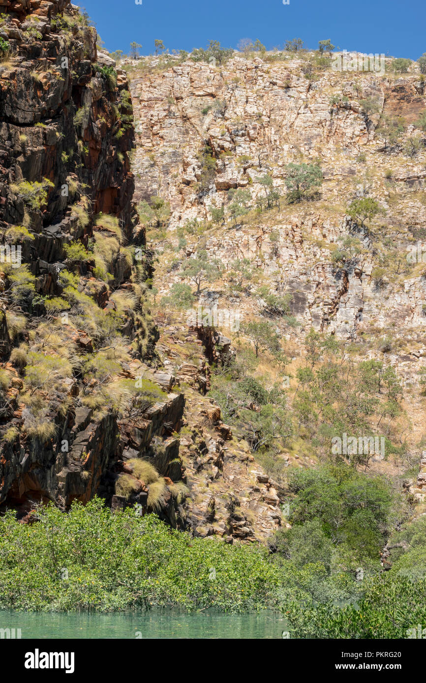 Tidal inlet of Talbot Bay with mangroves and sandstone formations ...