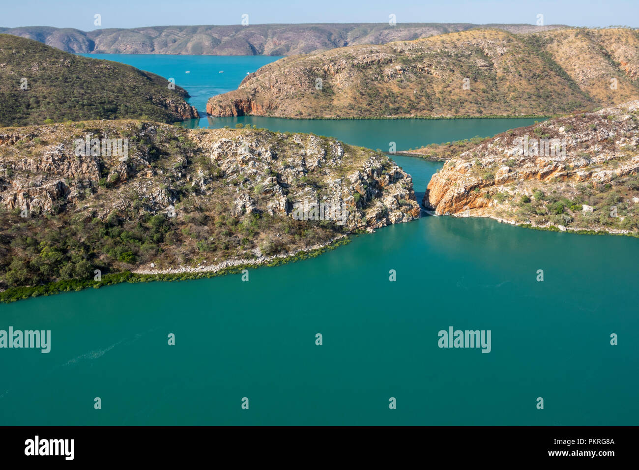 Horizontal Falls at low tide, as seen from a scenic helicopter flight ...