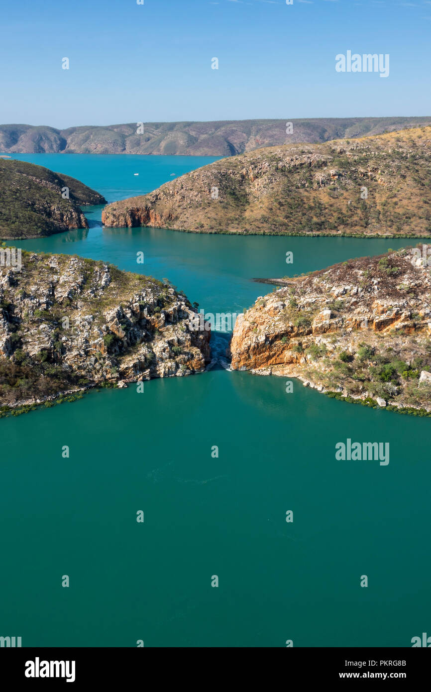 Horizontal Falls at low tide, as seen from a scenic helicopter flight ...