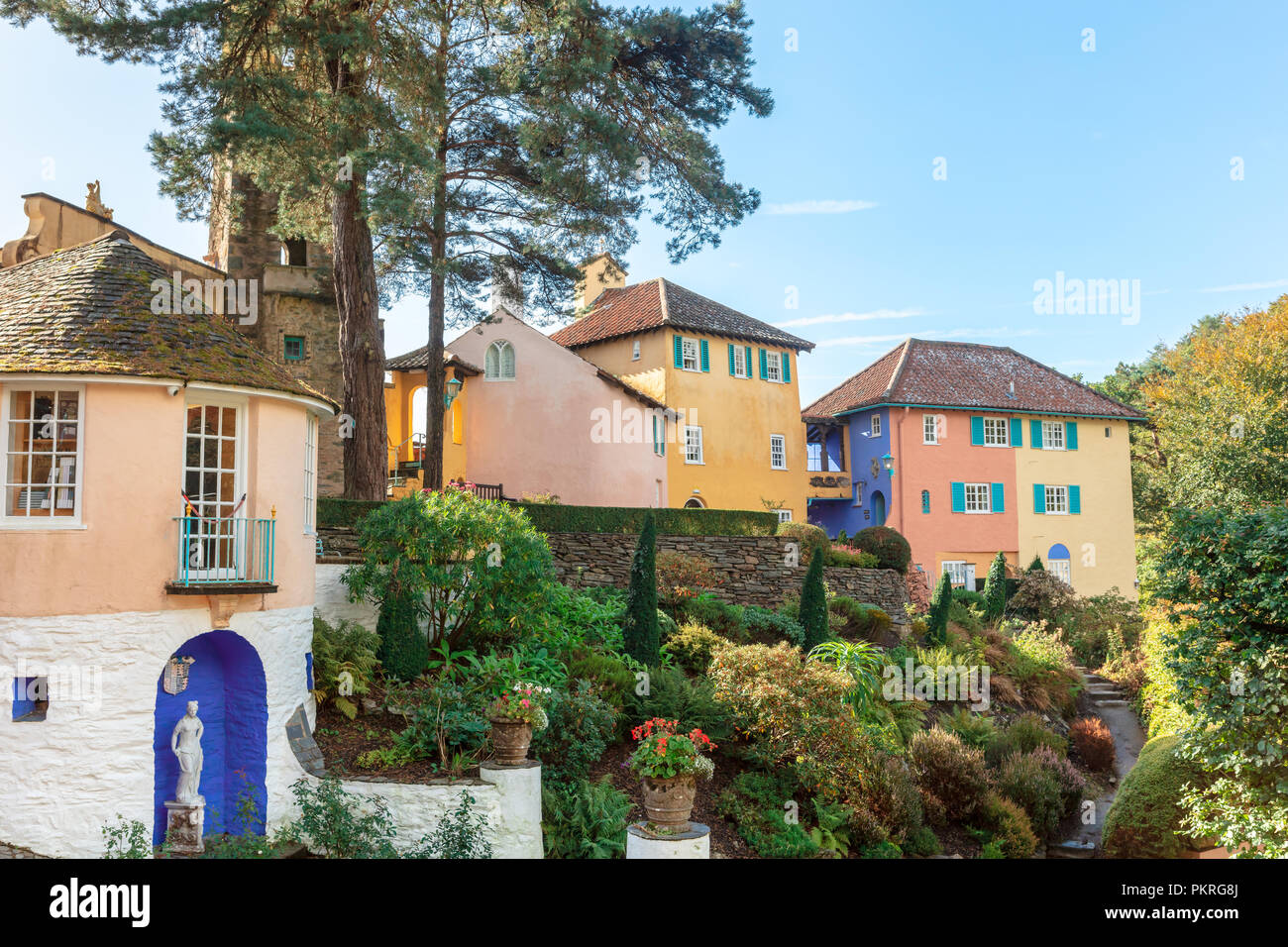 Popular tourist resort of Portmeirion with it's Italian village style ...