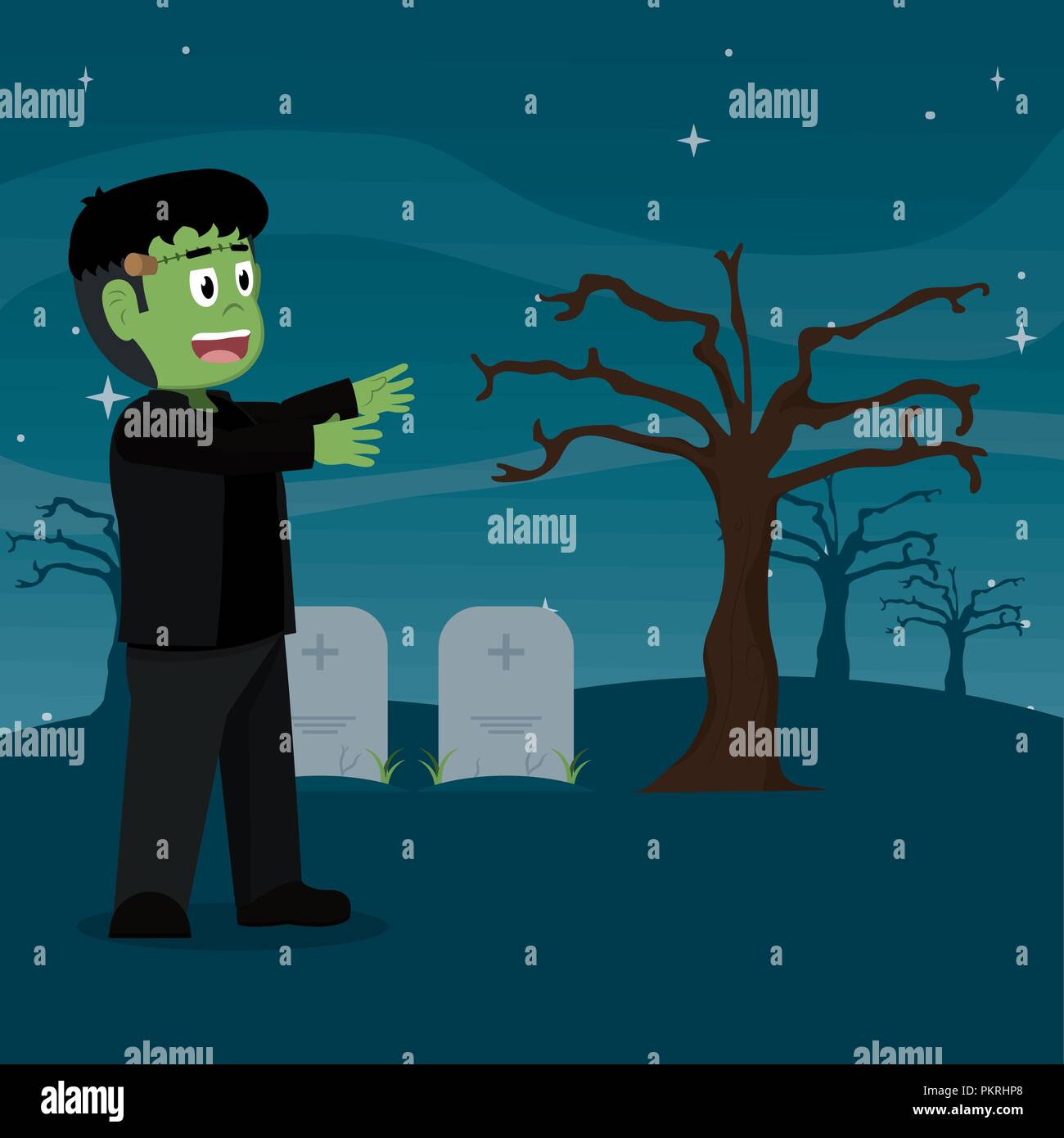 frankenstein monster in the cemetery with stones tablets Stock Vector ...