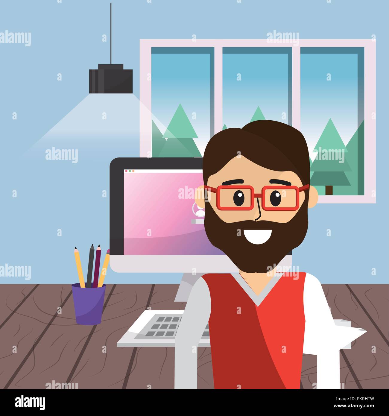 Worker at home office Stock Vector Image & Art - Alamy