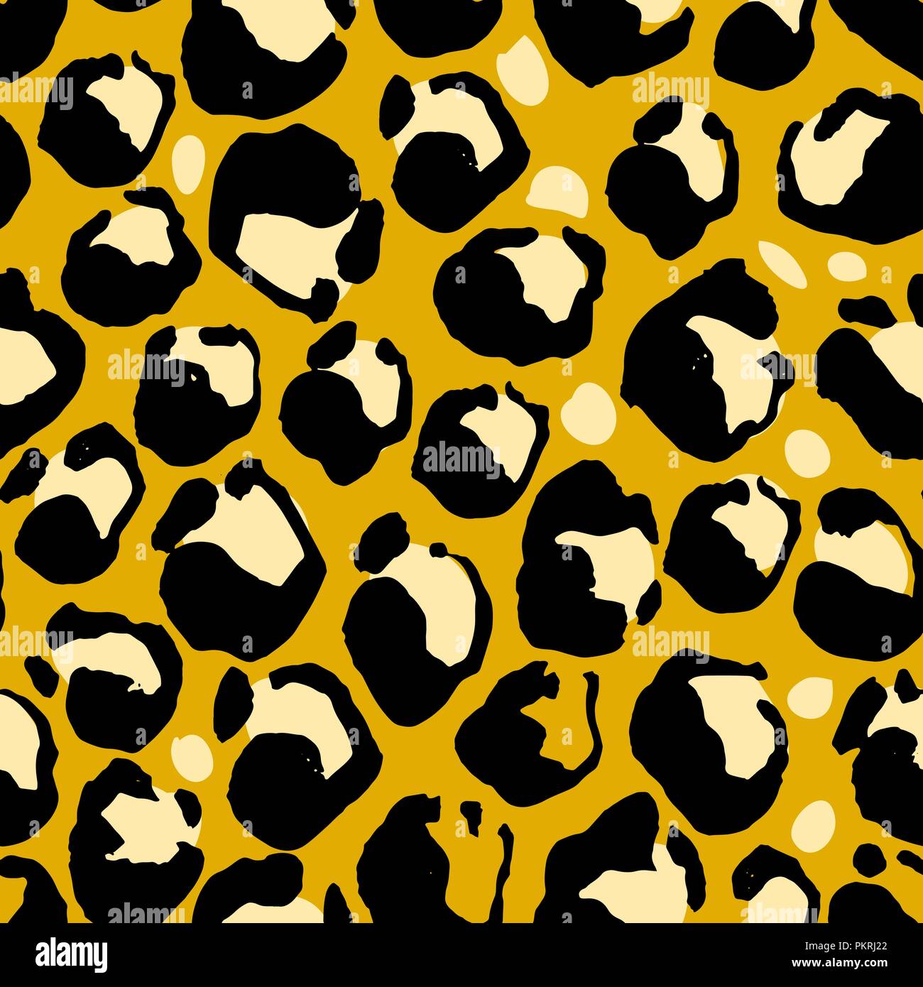 Vector illustration leopard print seamless pattern. Yellow hand drawn ...