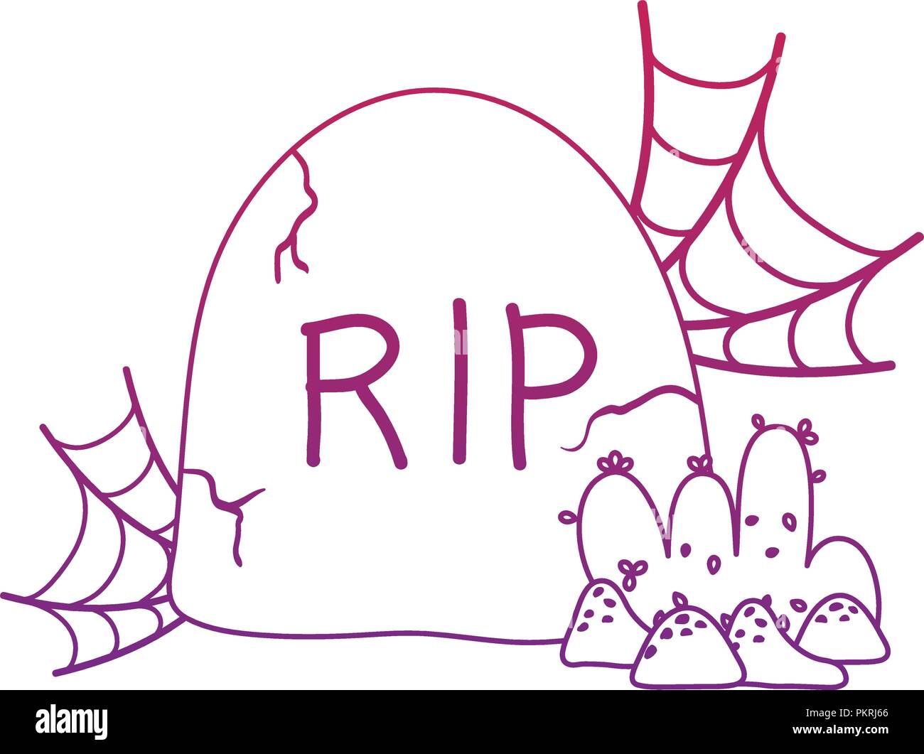 degraded outline rip stone with spiderweb and bushes with rocks Stock ...