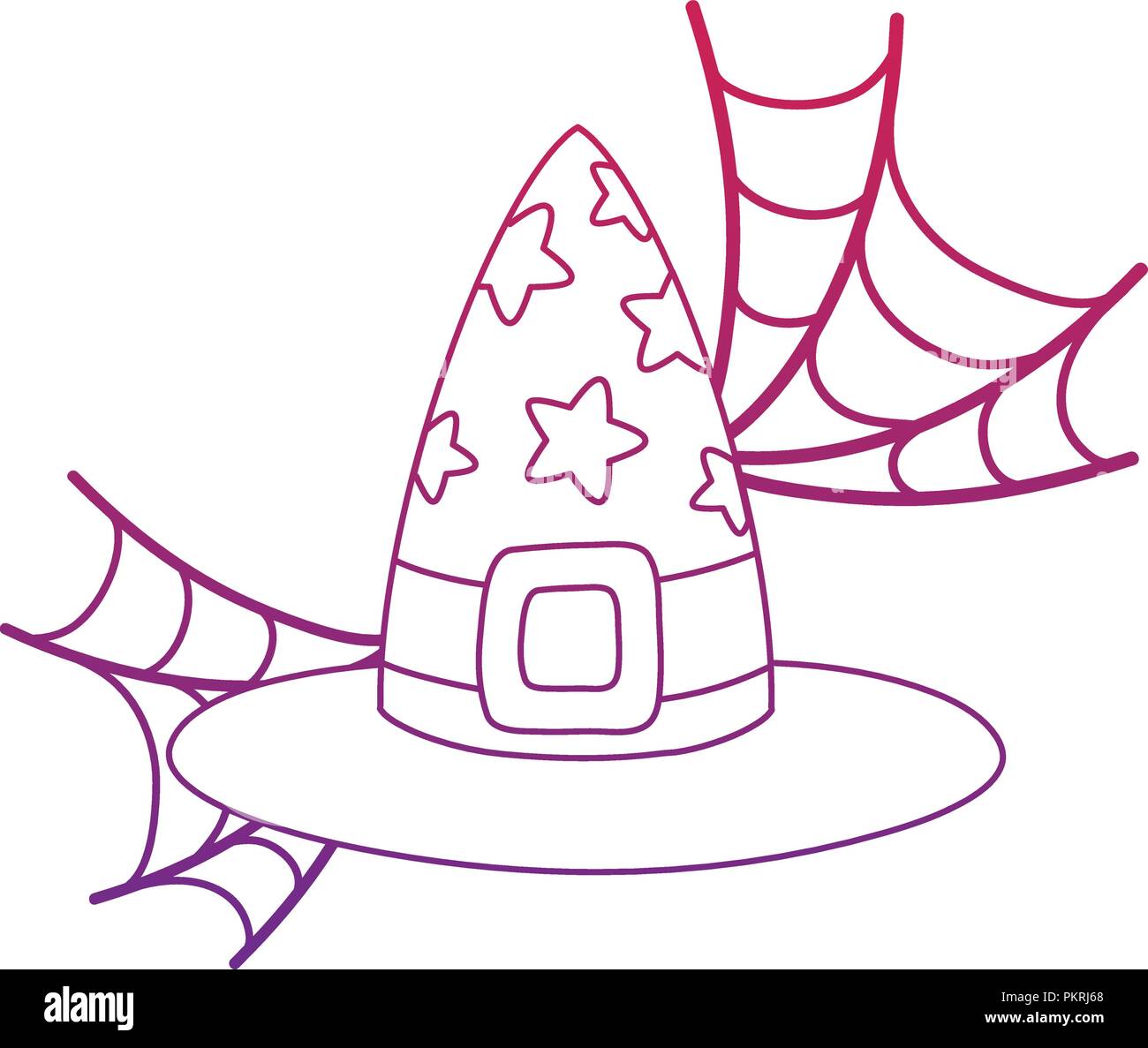 degraded outline witch hat with stars style and spiderweb Stock Vector ...
