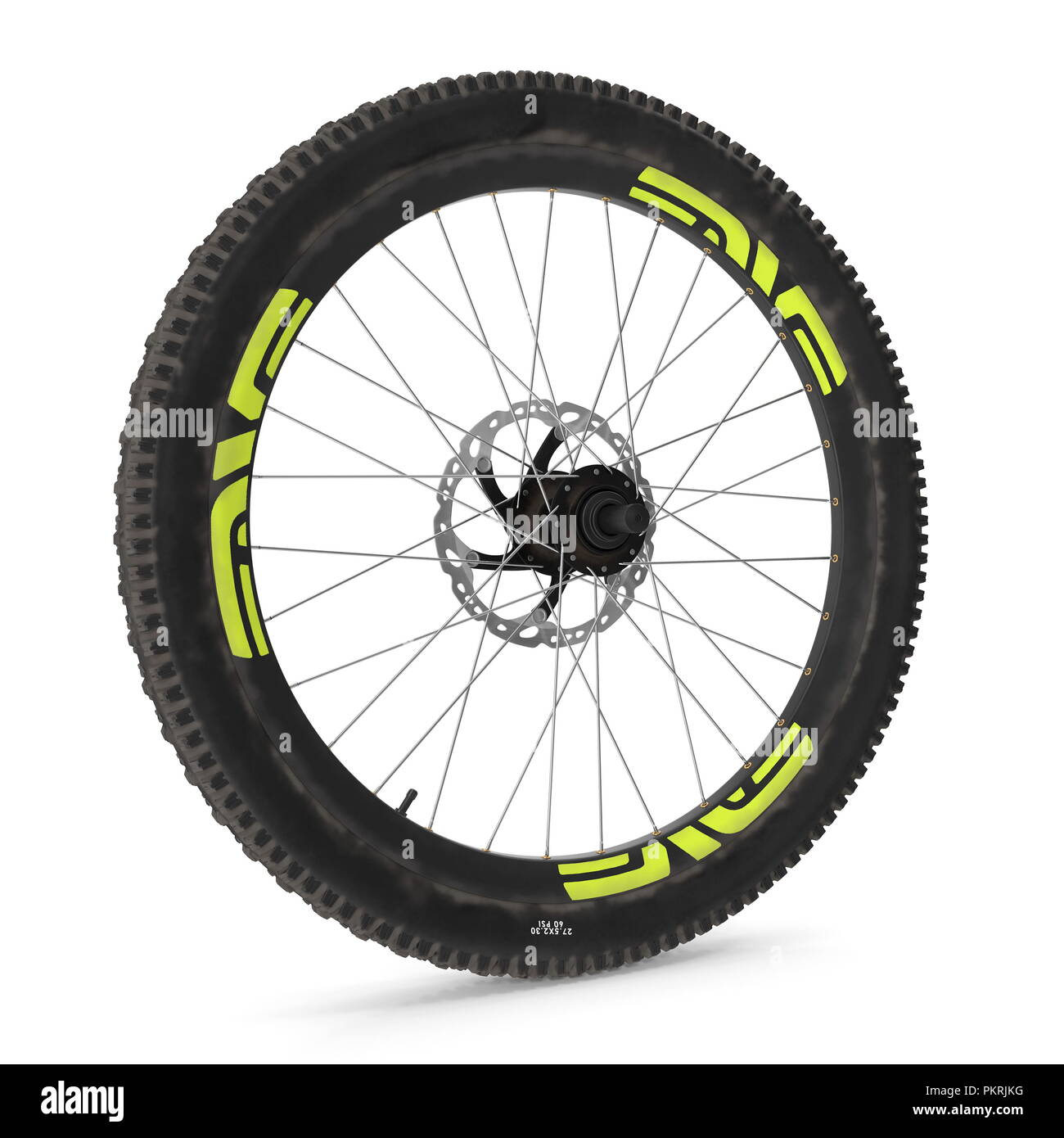 Front wheel of a mountain bike isolated on white. 3D illustration Stock ...