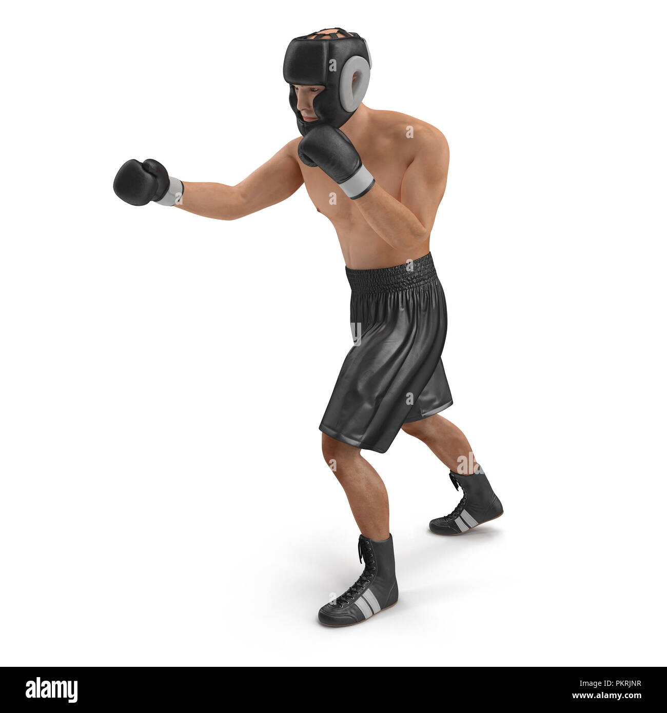 Full body young boxer man fighting pose over white. 3D illustration ...