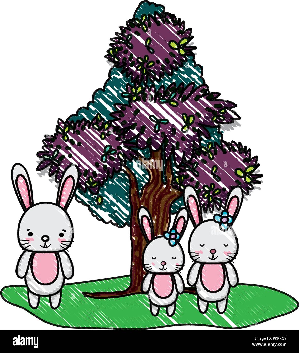 grated adorable rabbits family animal and tree Stock Vector Image & Art ...