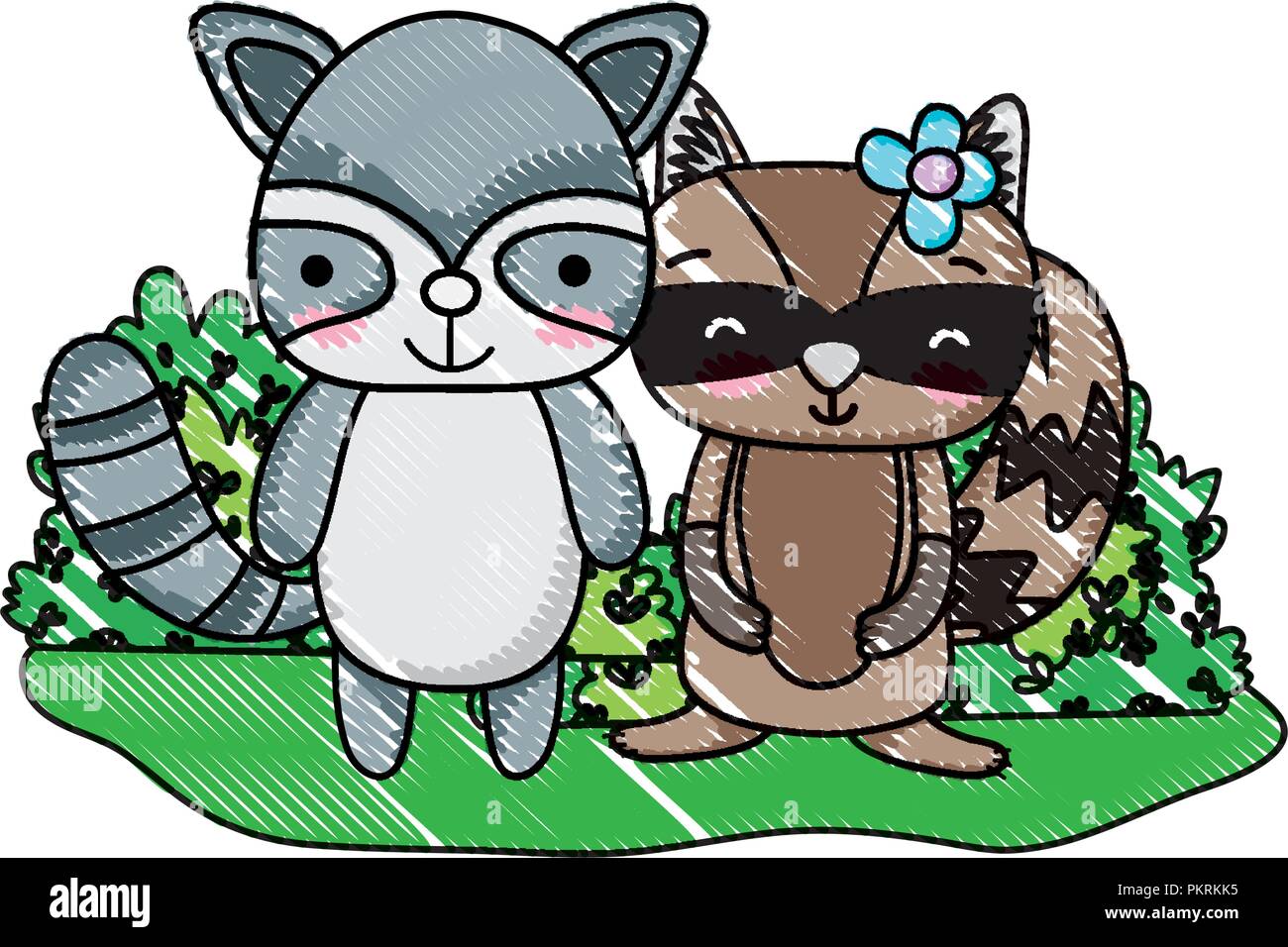 grated cute raccoons friends animals and bushes Stock Vector Image ...