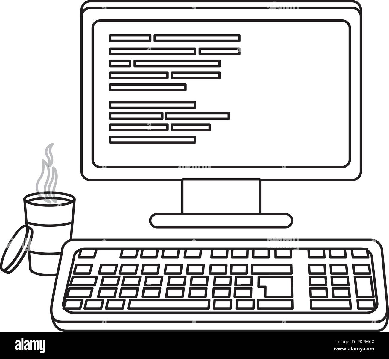 outline computer with programming code and hot coffee Stock Vector ...
