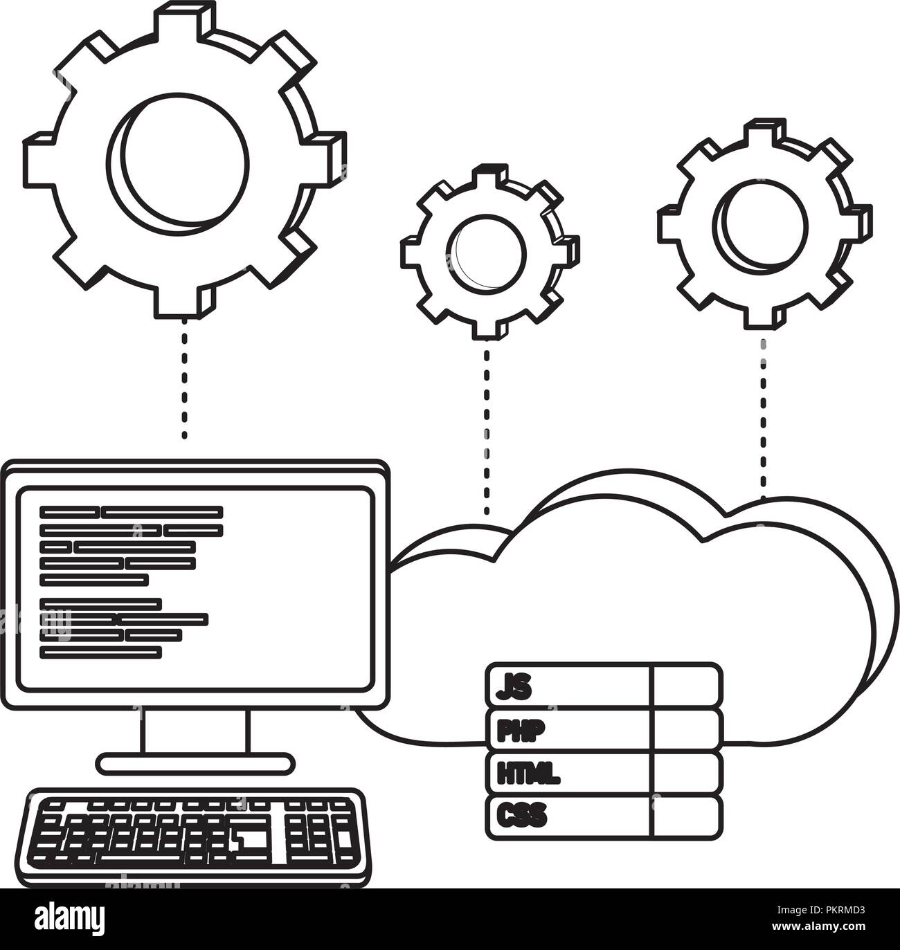 outline computer programming code and cloud data with gears Stock Vector Image & Art - Alamy