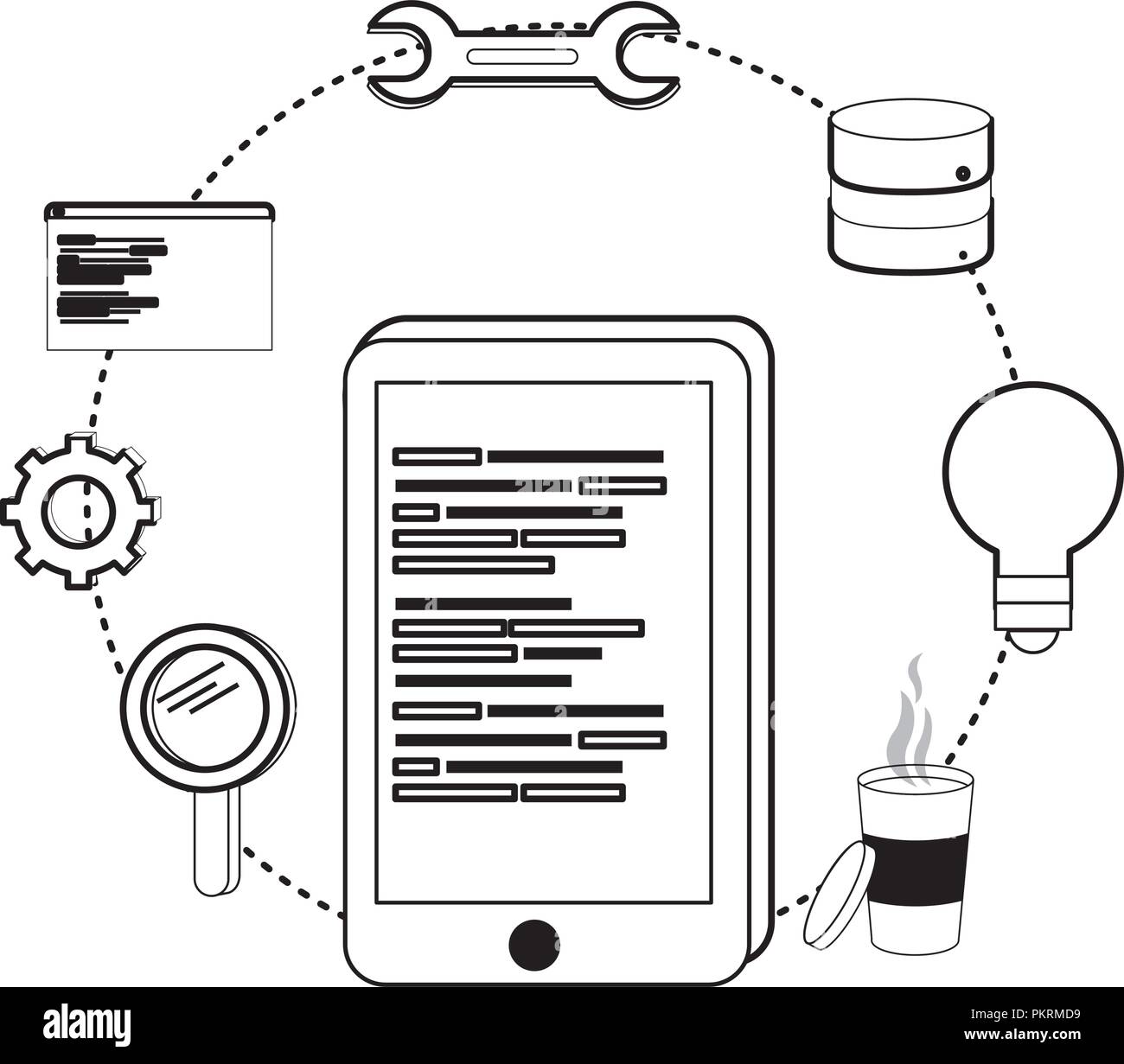 outline smartphone programming code and industry equipments Stock ...
