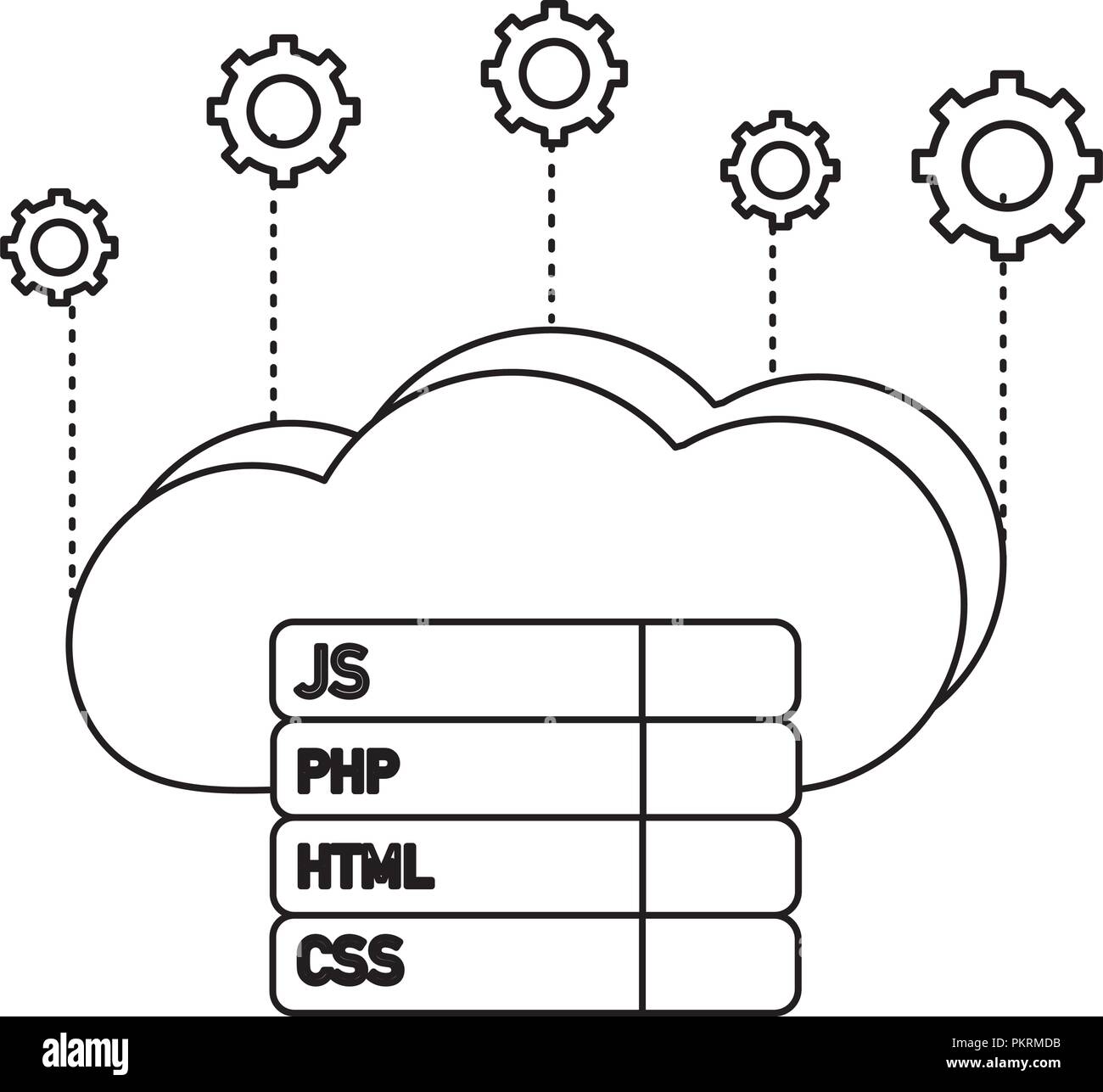 outline cloud data with gears and programming code Stock Vector Image ...