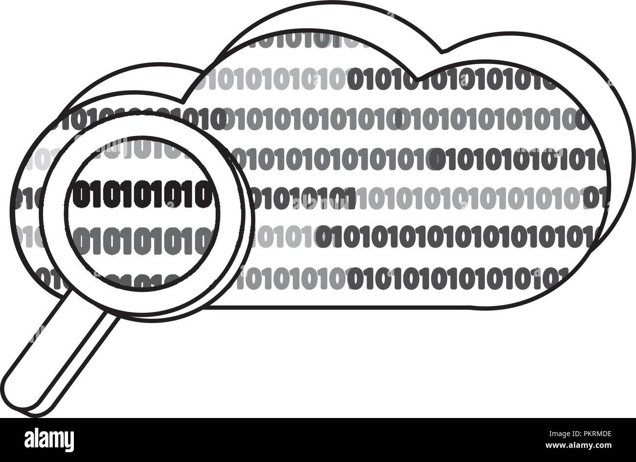 outline cloud data and magnifying glass with programming code Stock ...