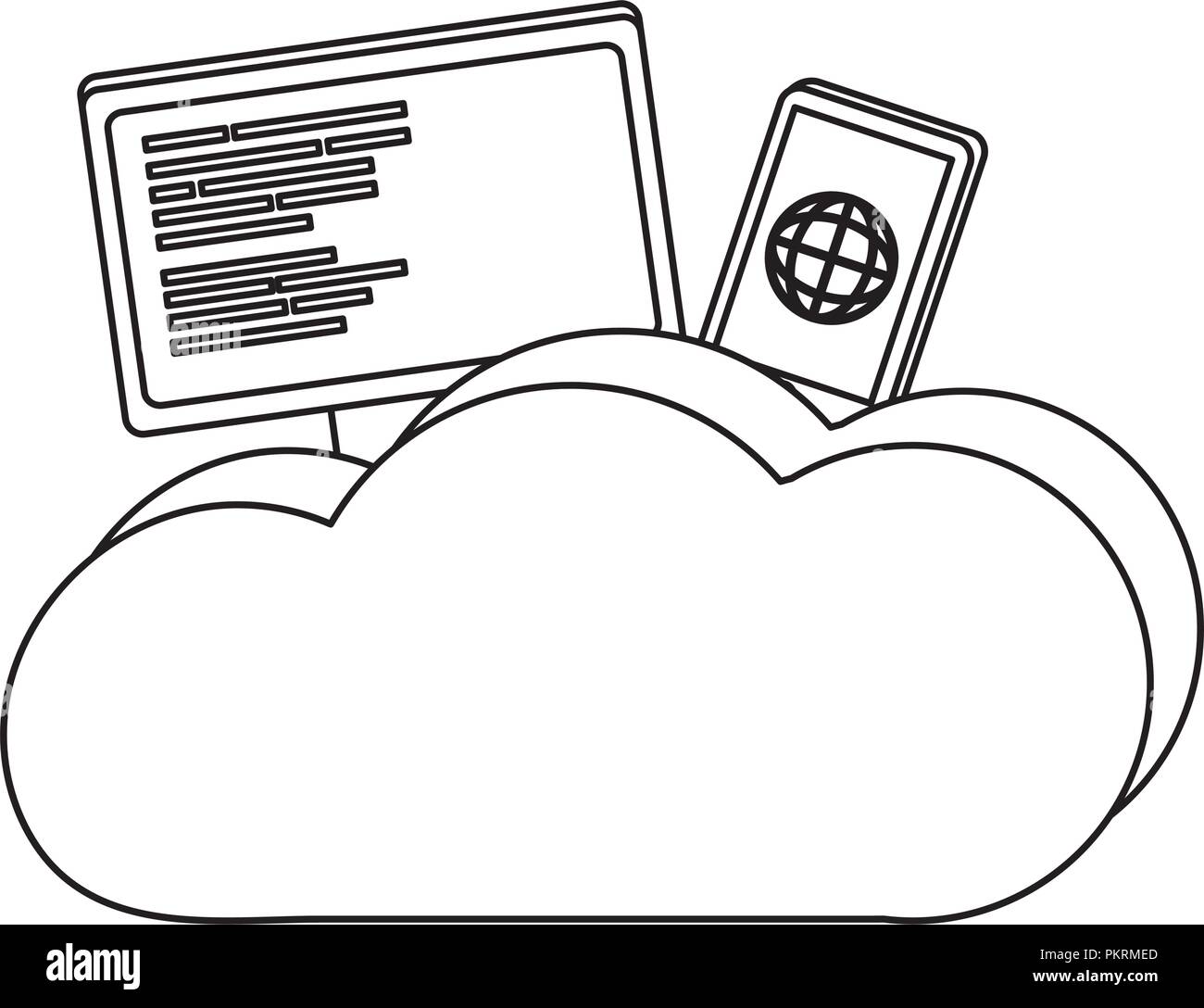 outline computer and smartphone with cloud data center Stock Vector ...
