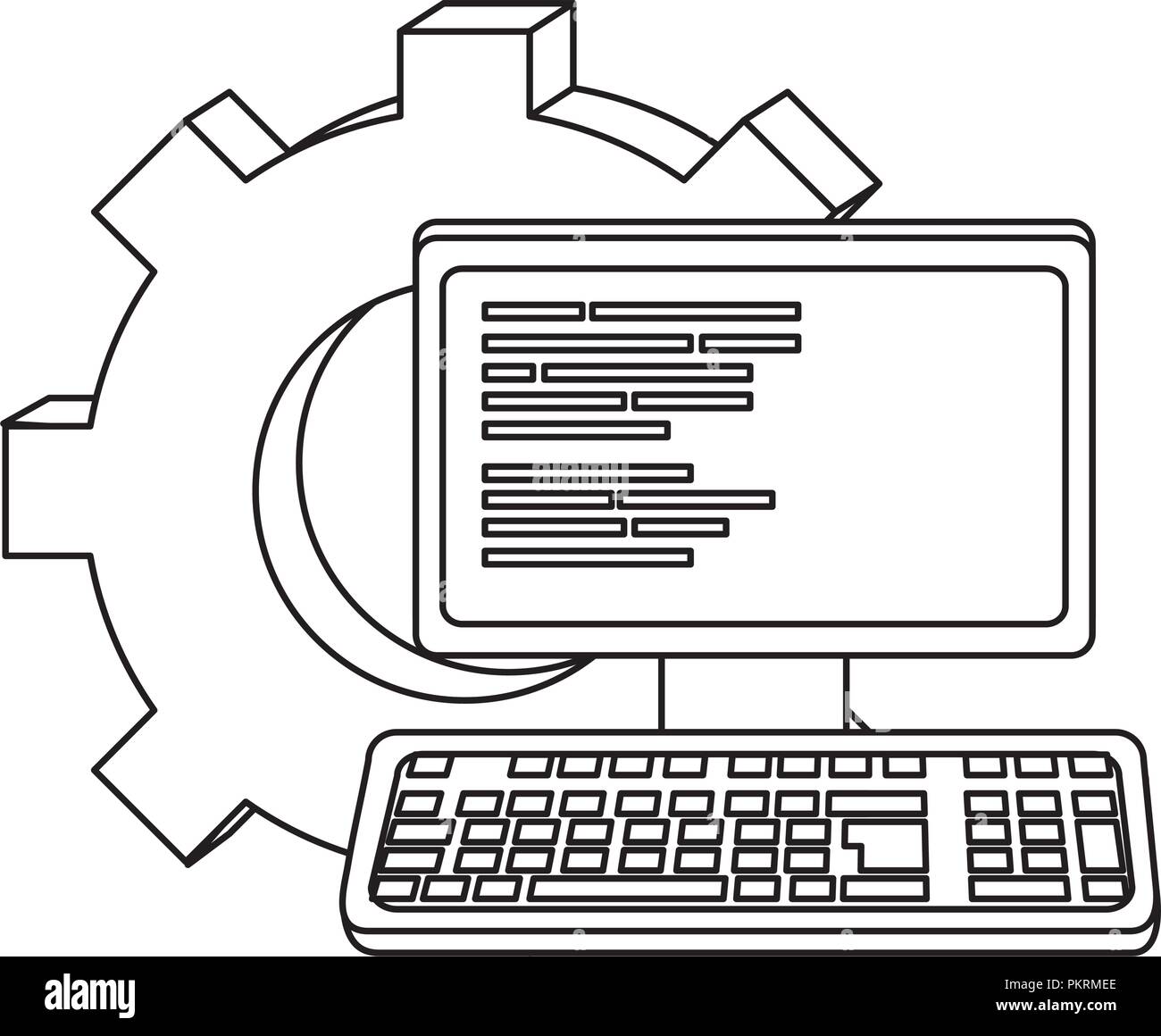 outline computer technology code program and gear Stock Vector Image & Art - Alamy