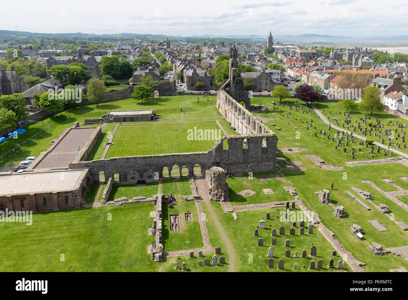 Aerial view ruin and graveyard Cathedral of St Andrews, Scotland Stock ...