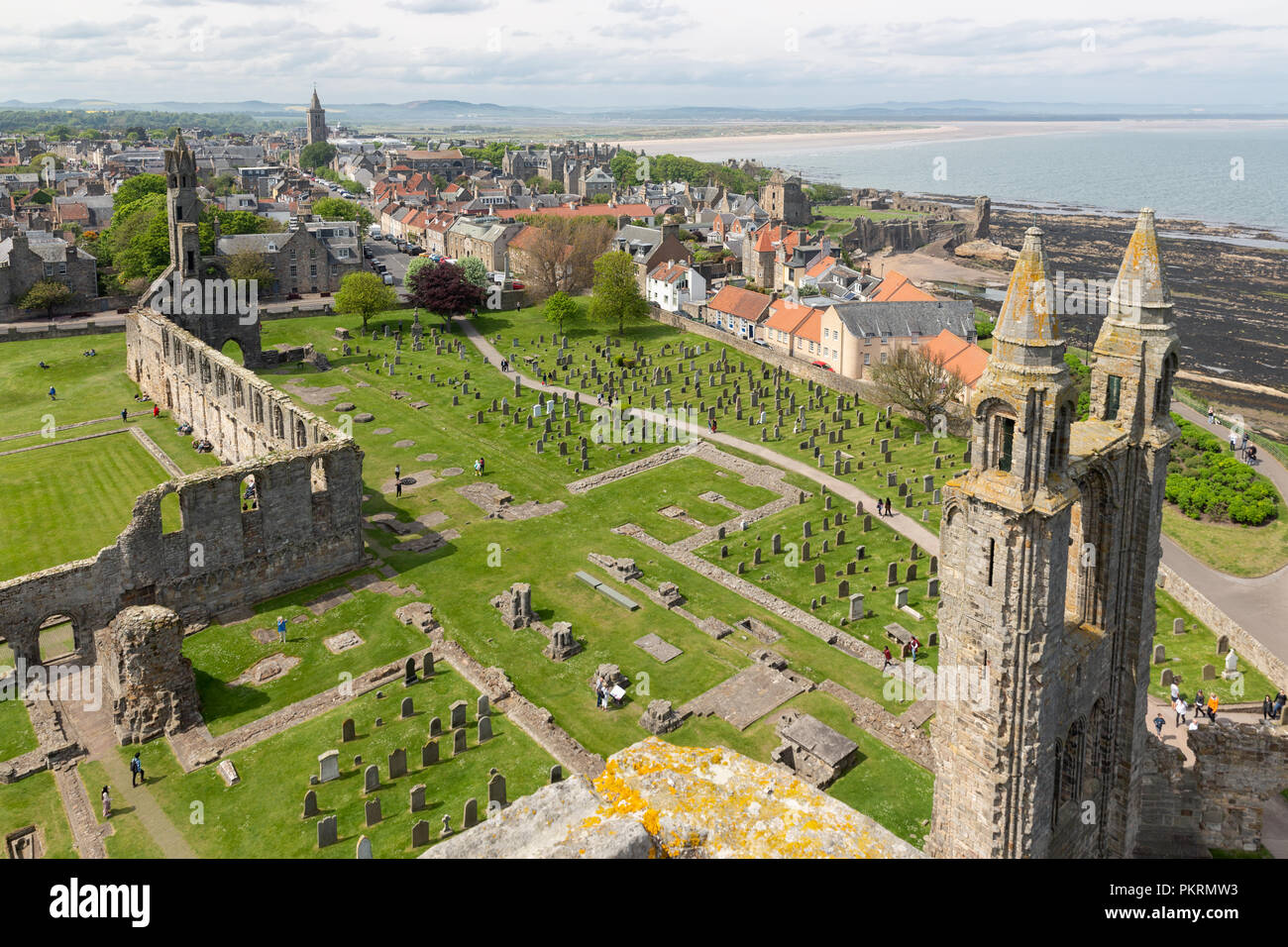 Aerial view ruin and graveyard Cathedral of St Andrews, Scotland Stock ...