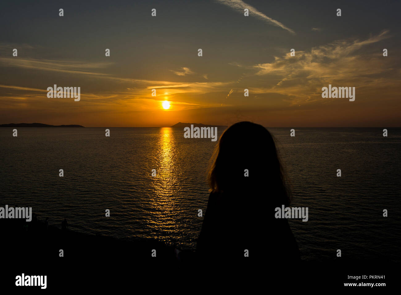 Beautiful sunset at Logas beach at Peroulades village of Corfu island ...