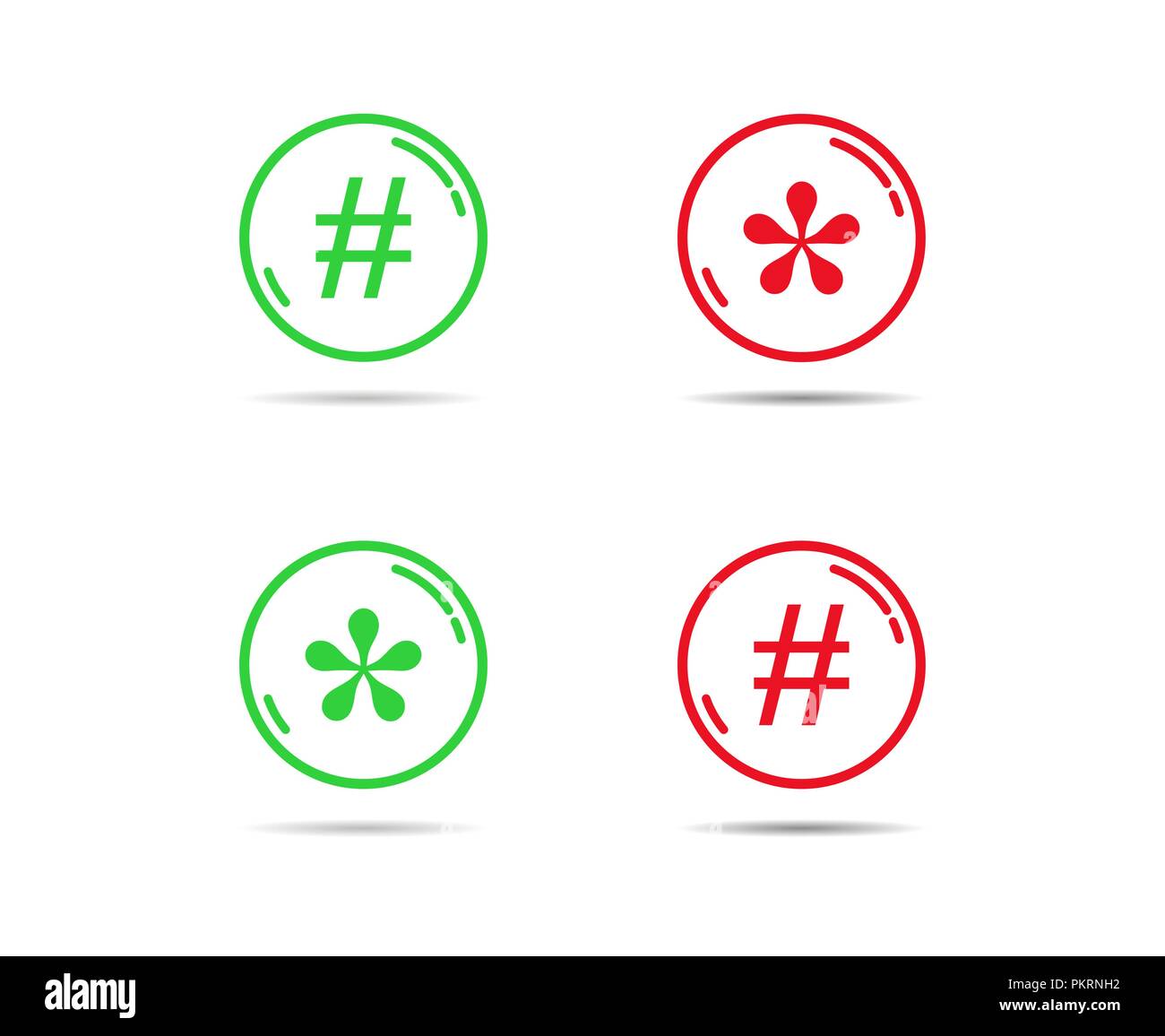 Green and red outline of the circle with the marks of the asterisk and ...