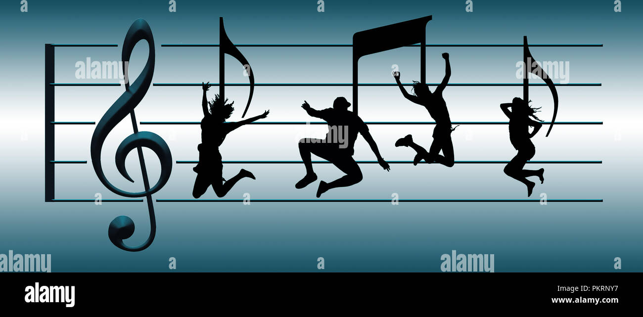 Dance and dance music is illustrated here. Dancers appear as musical ...