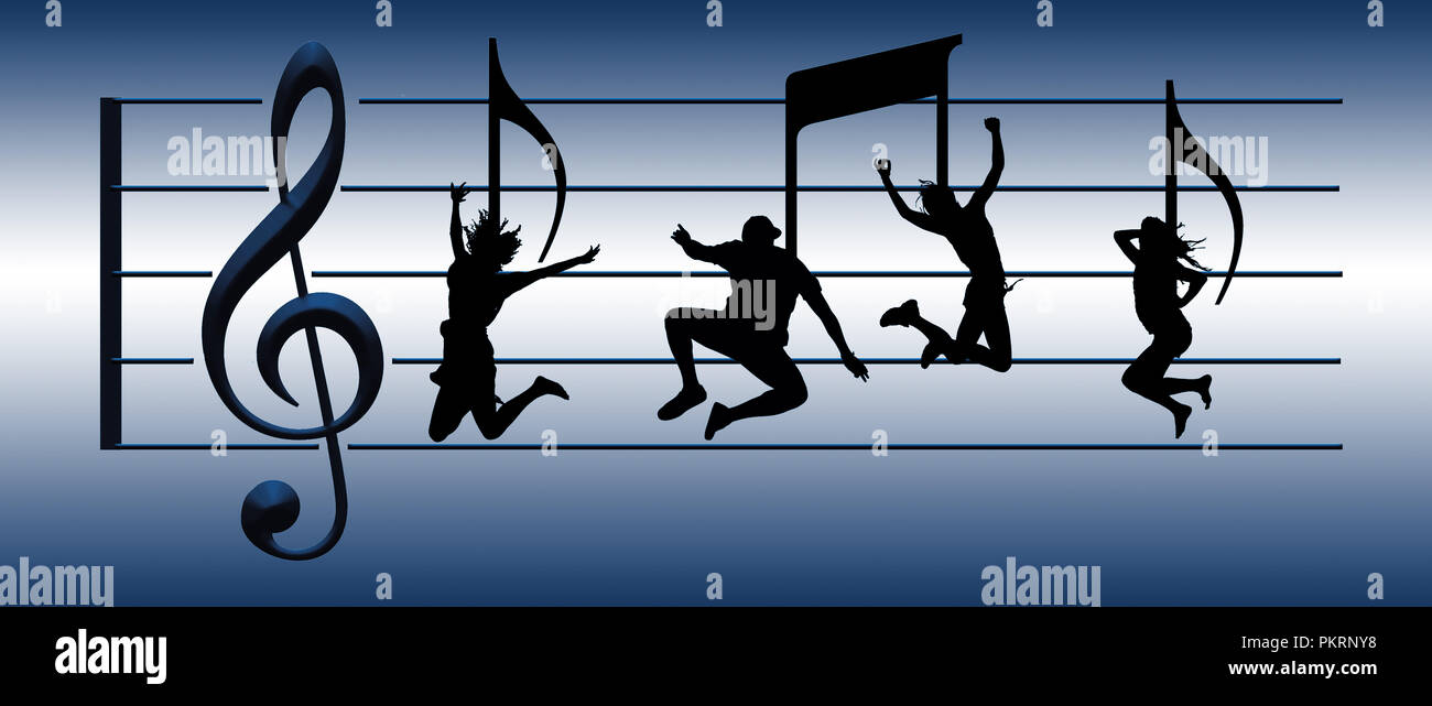 Dance and dance music is illustrated here. Dancers appear as musical ...