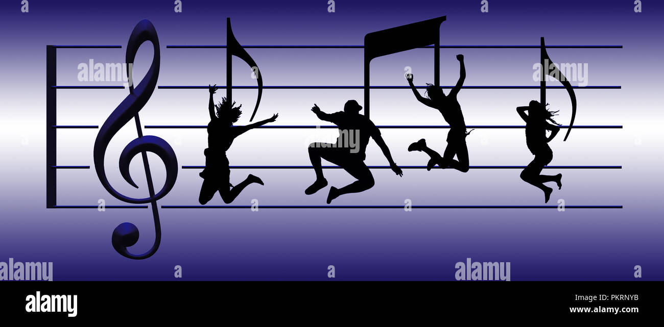 Dance and dance music is illustrated here. Dancers appear as musical ...