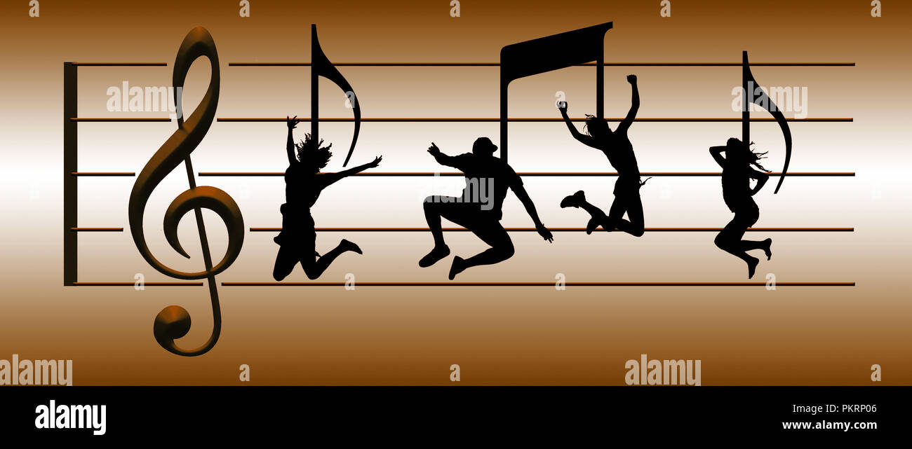 Dance and dance music is illustrated here. Dancers appear as musical ...