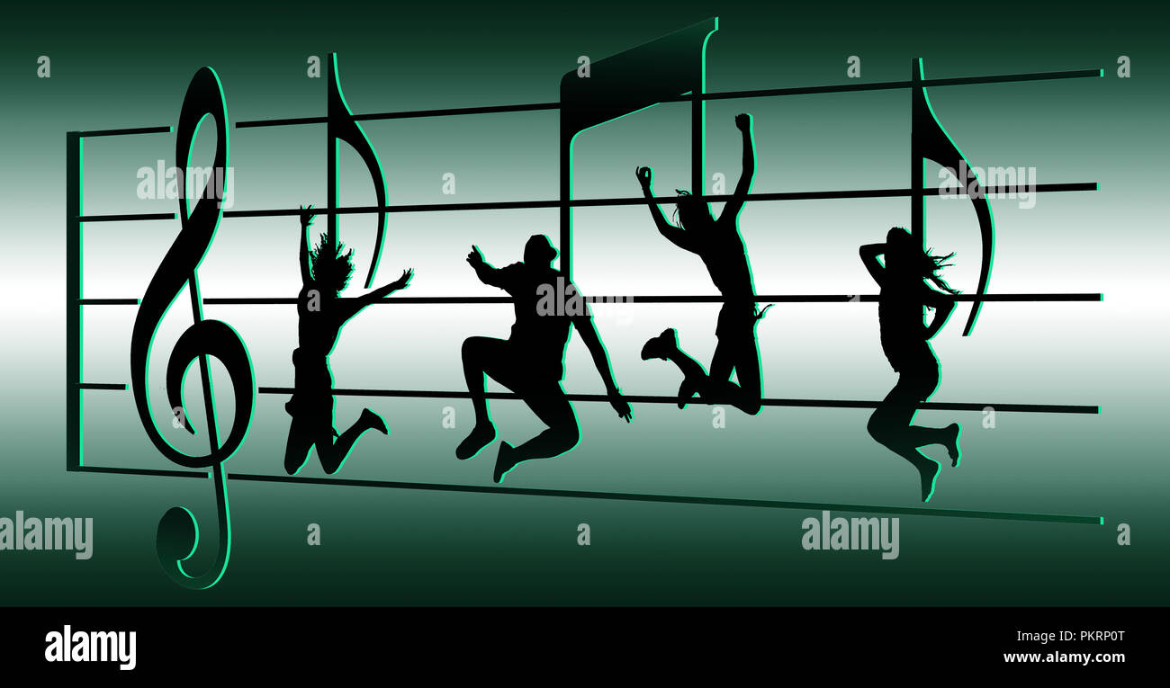 Dance and dance music is illustrated here. Dancers appear as musical ...