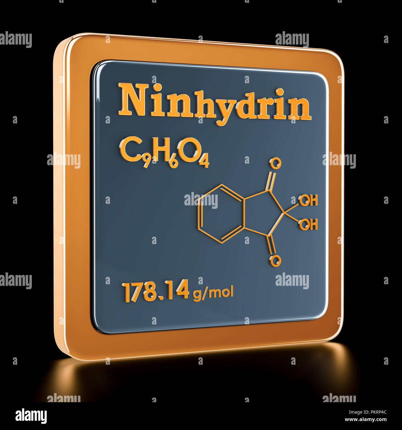 Ninhydrin. Icon, chemical formula, molecular structure. 3D rendering ...
