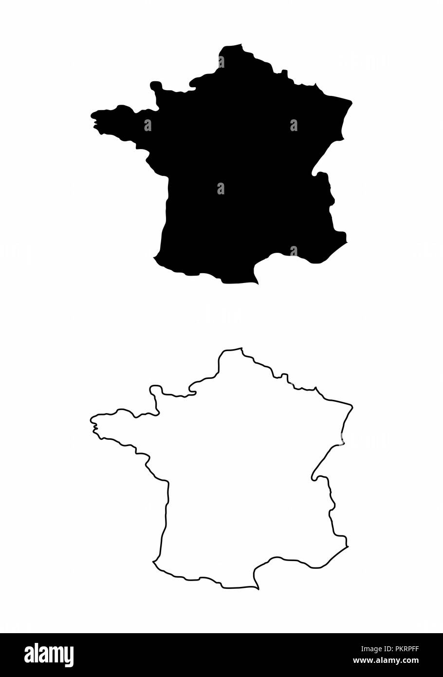 Simplified maps of France. Black and white outlines Stock Vector Image ...