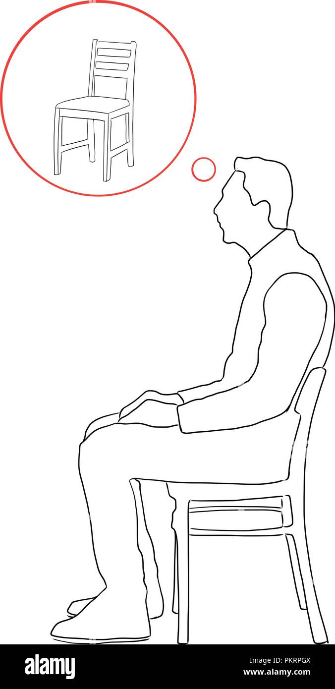 Hand drawn vector digital illustration or drawing of a man thinking of ...