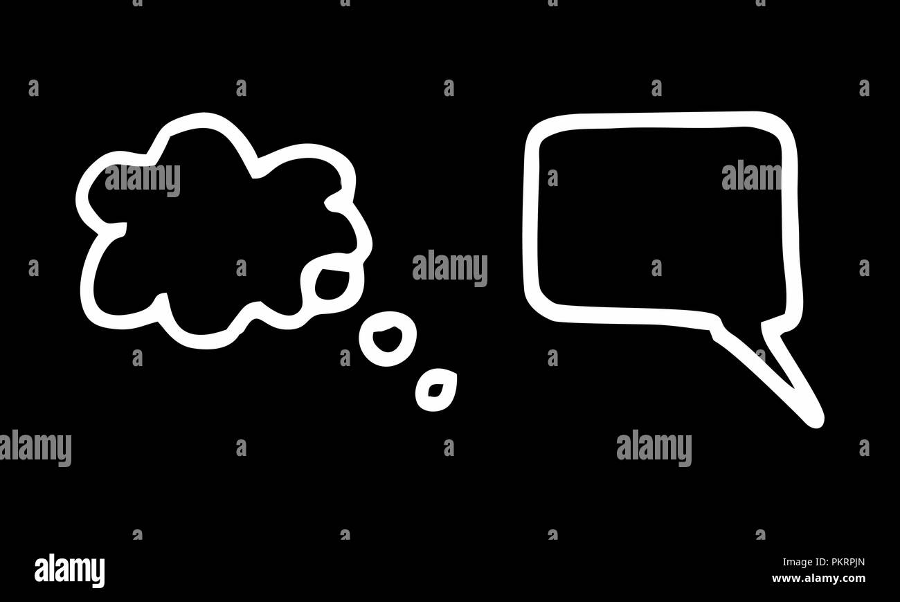 Freehand illustration of speech and thought bubbles. White outlines on ...