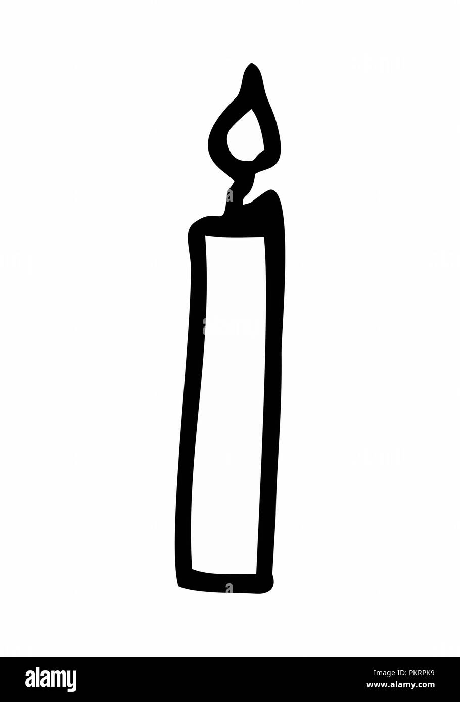 Hand-drawn style illustration of a candle. Black outlines on white ...