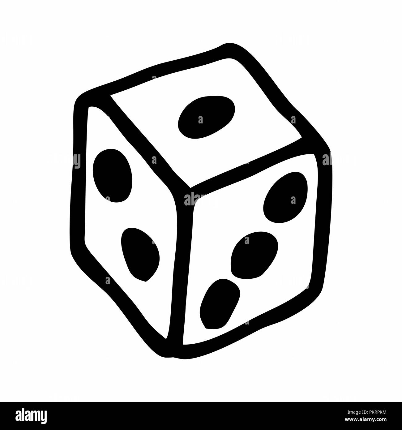 Hand-drawn style illustration of a single dice on white background ...